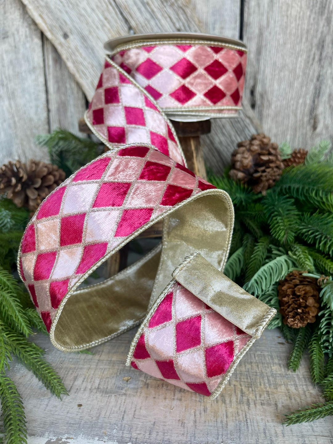 2.5 Pink Velvet Diamonds Ribbon, Farrisilk Ribbon, Hot Pink Velvet ...