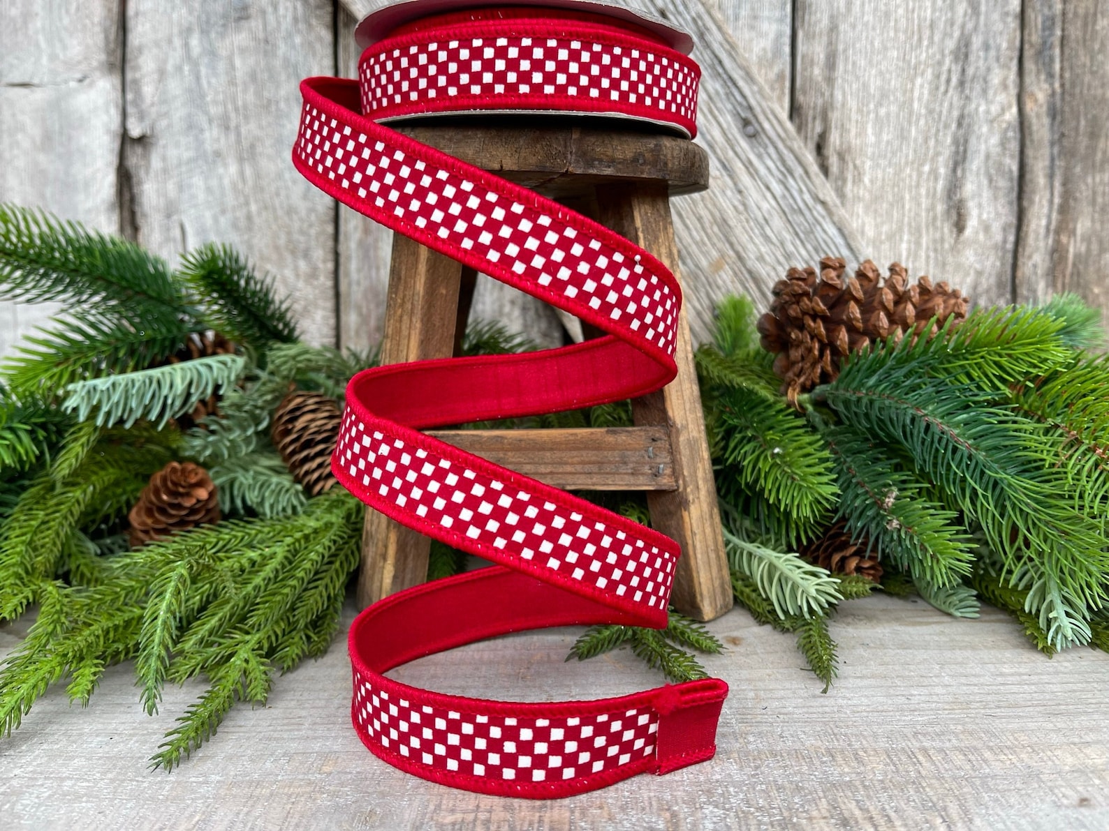1" Red Mini Checkered Ribbon, Farrisilk Ribbon, Check Ribbon, Narrow ...