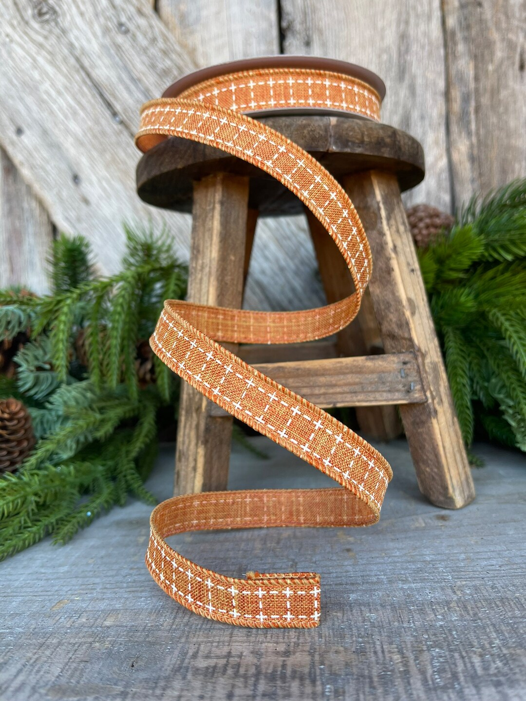 5/8" Mustard Yellow Stitched Ribbon, Wired Ribbon, Yellow Orange Ribbon ...