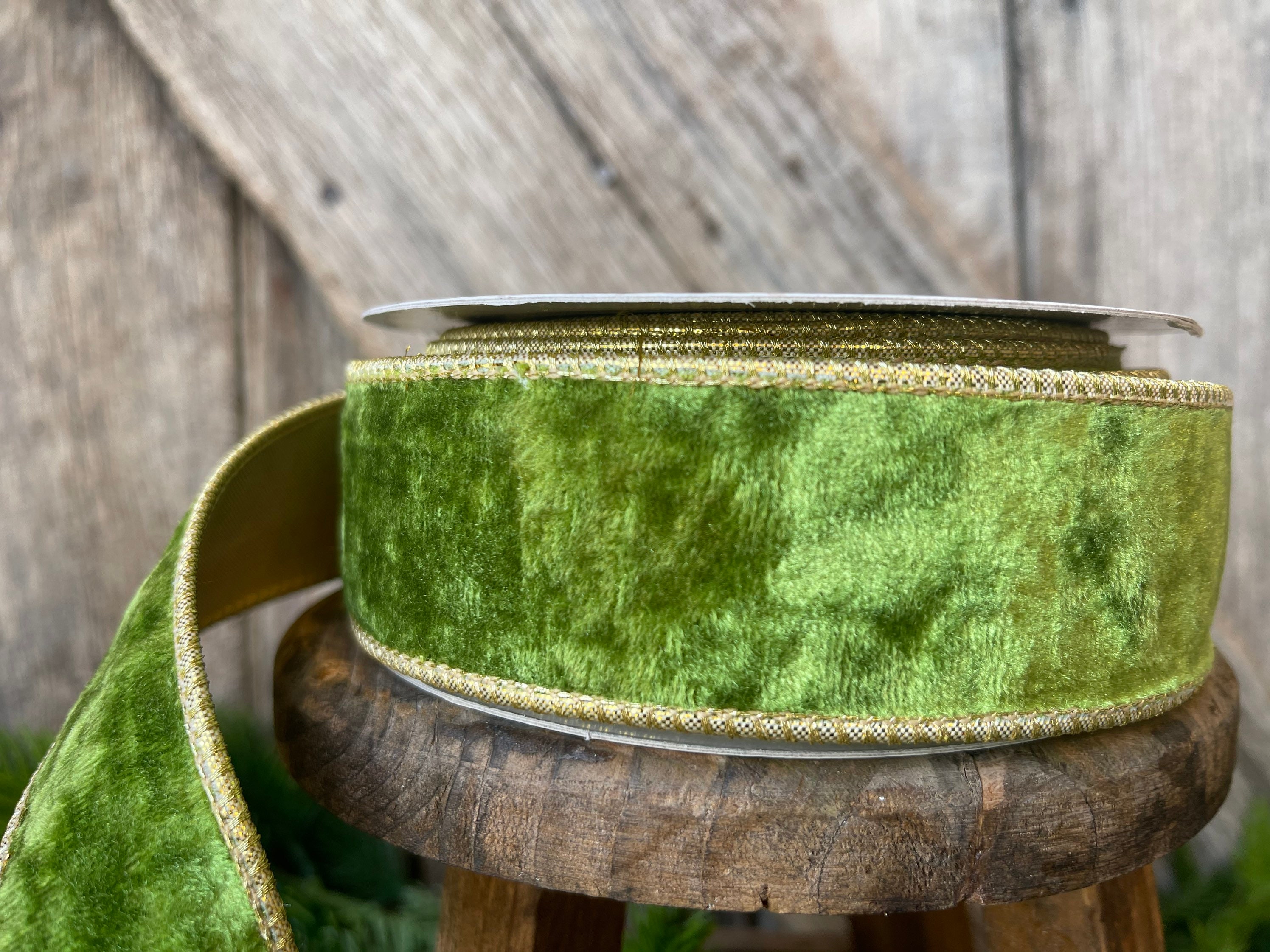 1.5 Moss Green Velvet Ribbon, Wired Velvet Ribbon, Christmas Velvet ...
