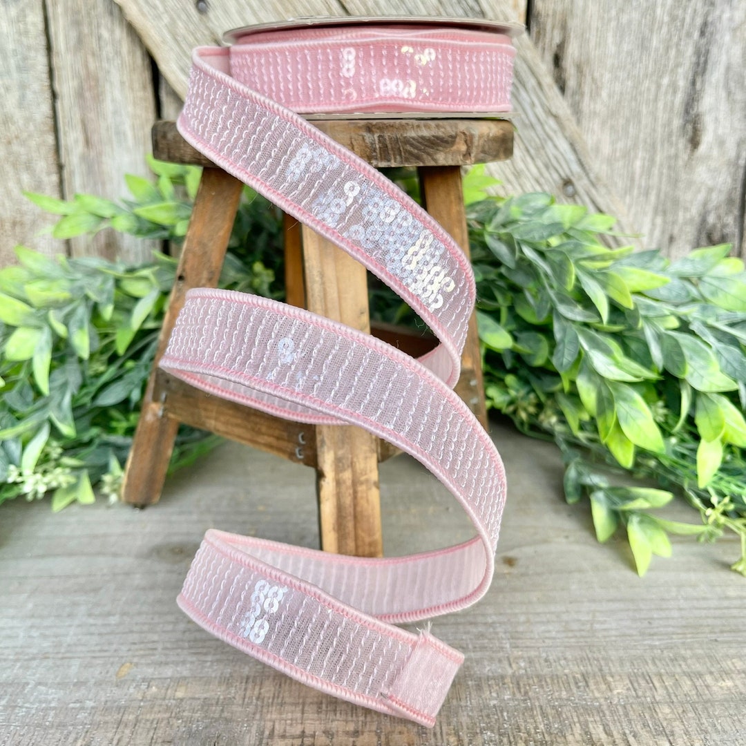 1 Pink Sequin Ribbon, Farrisilk Ribbon, Pastel Glitz Ribbon, Wired ...