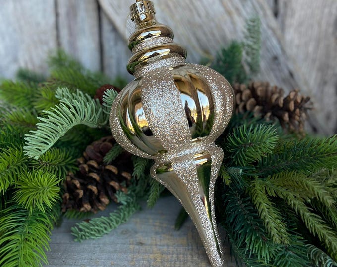 10" Champagne Gold Finial Ornament,shatterproof Ornament, Gold ...