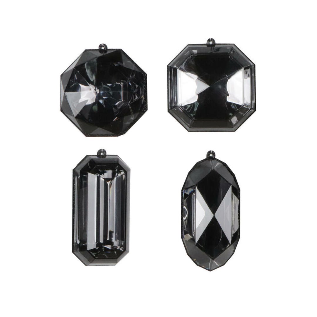 Black Jewel Ornament Set of 4, Black Jewel Ornaments, Black Ornaments ...
