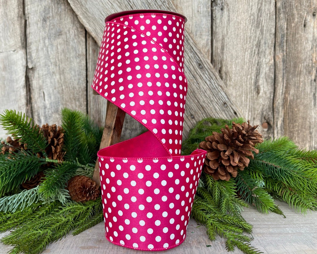 4" Hot Pink Mini Dots, Farrisilk Ribbon, Wired Ribbon, Hot Pink Polka ...
