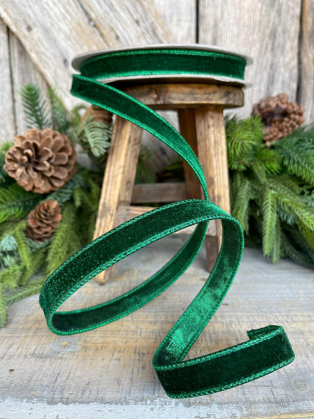 3/4" Emerald Green Velvet Ribbon, Farrisilk Ribbon, Green Velvet Ribbon ...