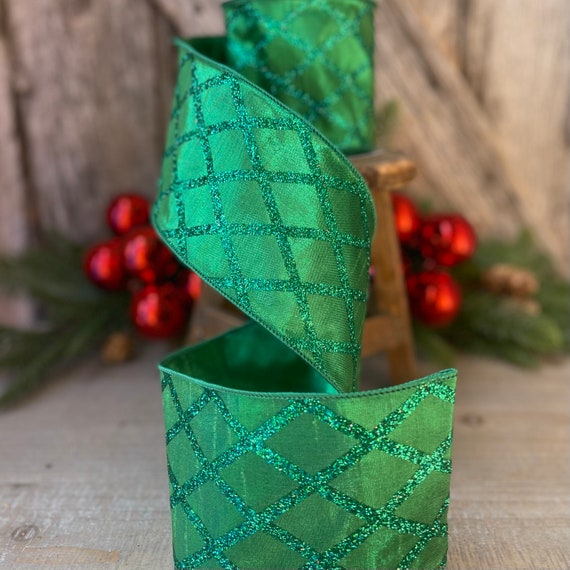 4 Emerald Green Metallic Lattice Wired Ribbon Farrisilk - Etsy
