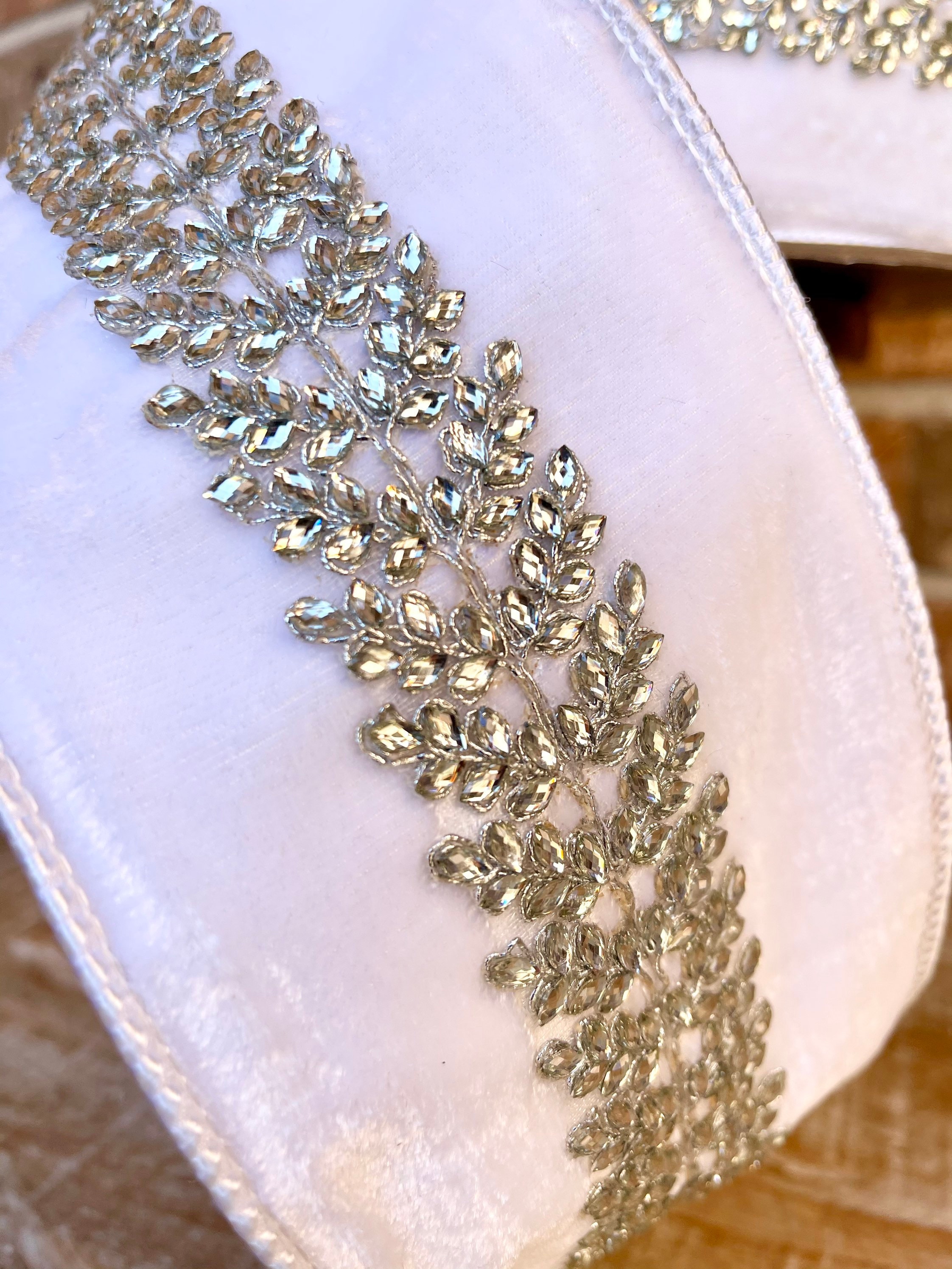 D Stevens ribbon, velvet jeweled ribbon, white ribbon, 4 inch ribbon ...