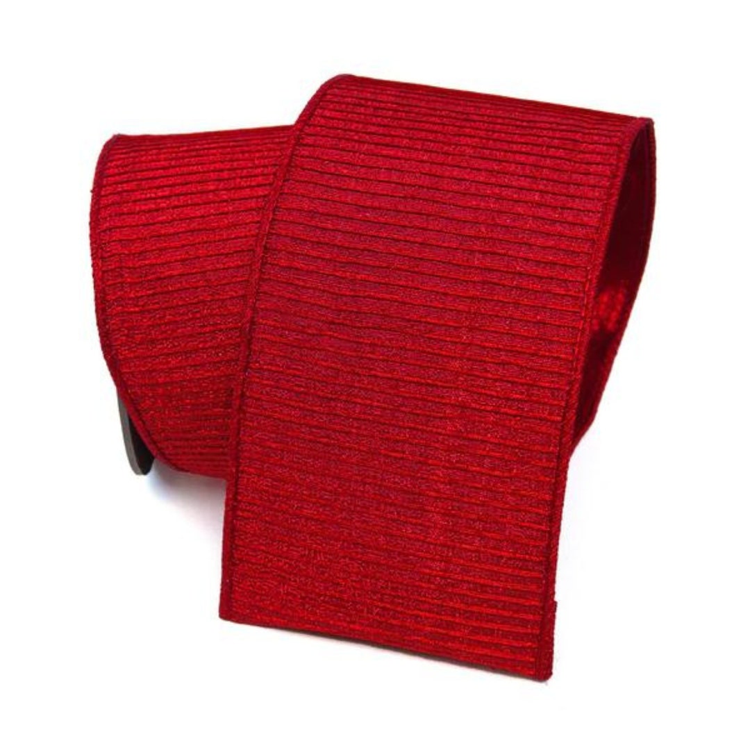 4 Red Pleated Metallic Wired Ribbon, Farrisilk Ribbon, Christmas Ribbon ...