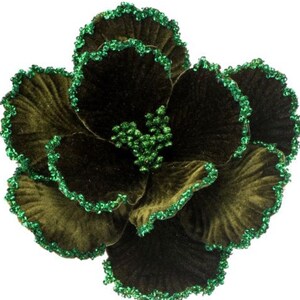 24 Emerald Magnolia, Sequin Border Magnolia, Christmas Magnolia Stem ...