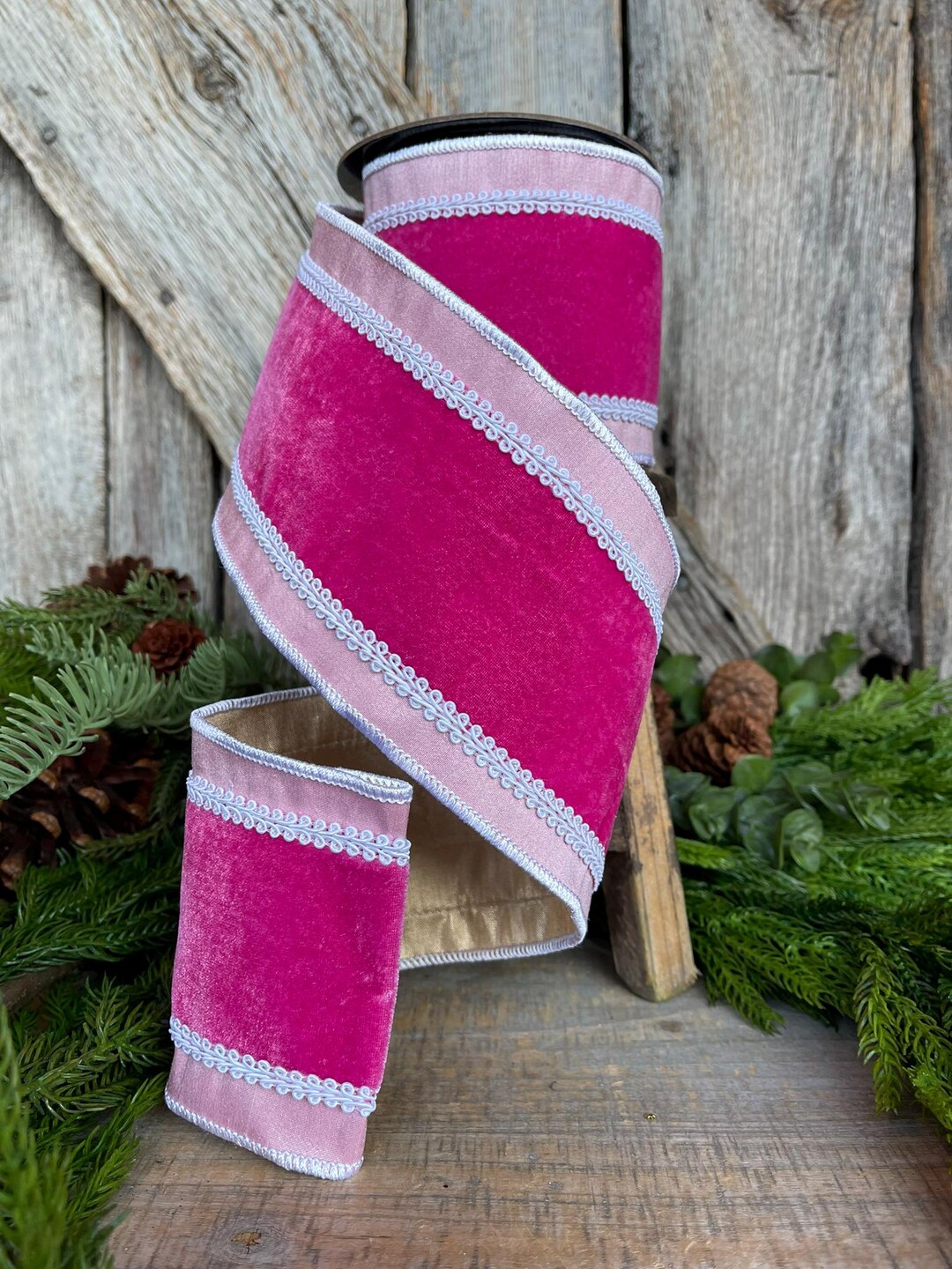 4 Pink Candy Ribbon, Frosting Ribbon, Wired Ribbon, Christmas Ribbon ...
