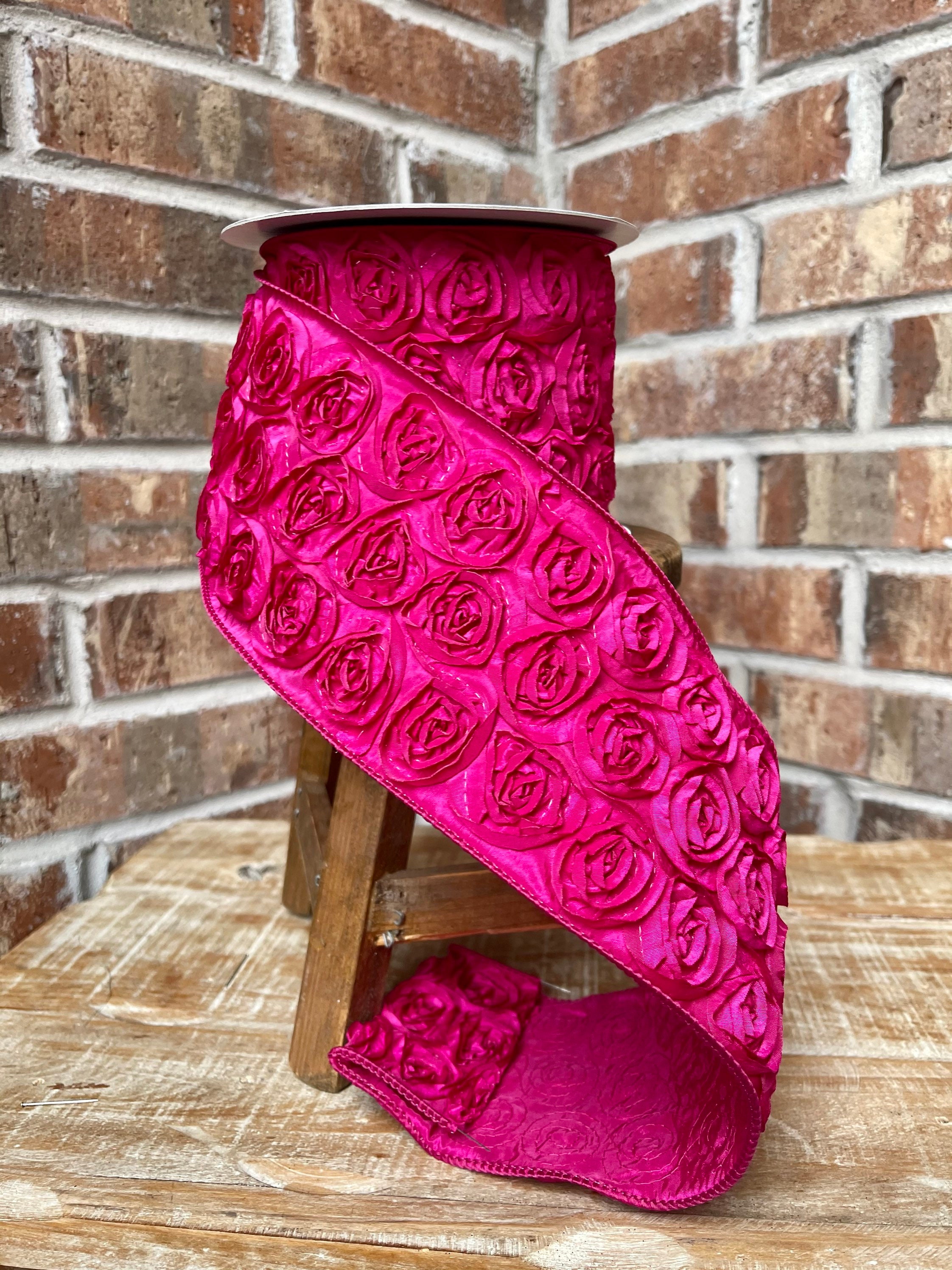 Pink rosette ribbon, 4 inch ribbon, spring ribbon, rosette ribbon, 5 ...