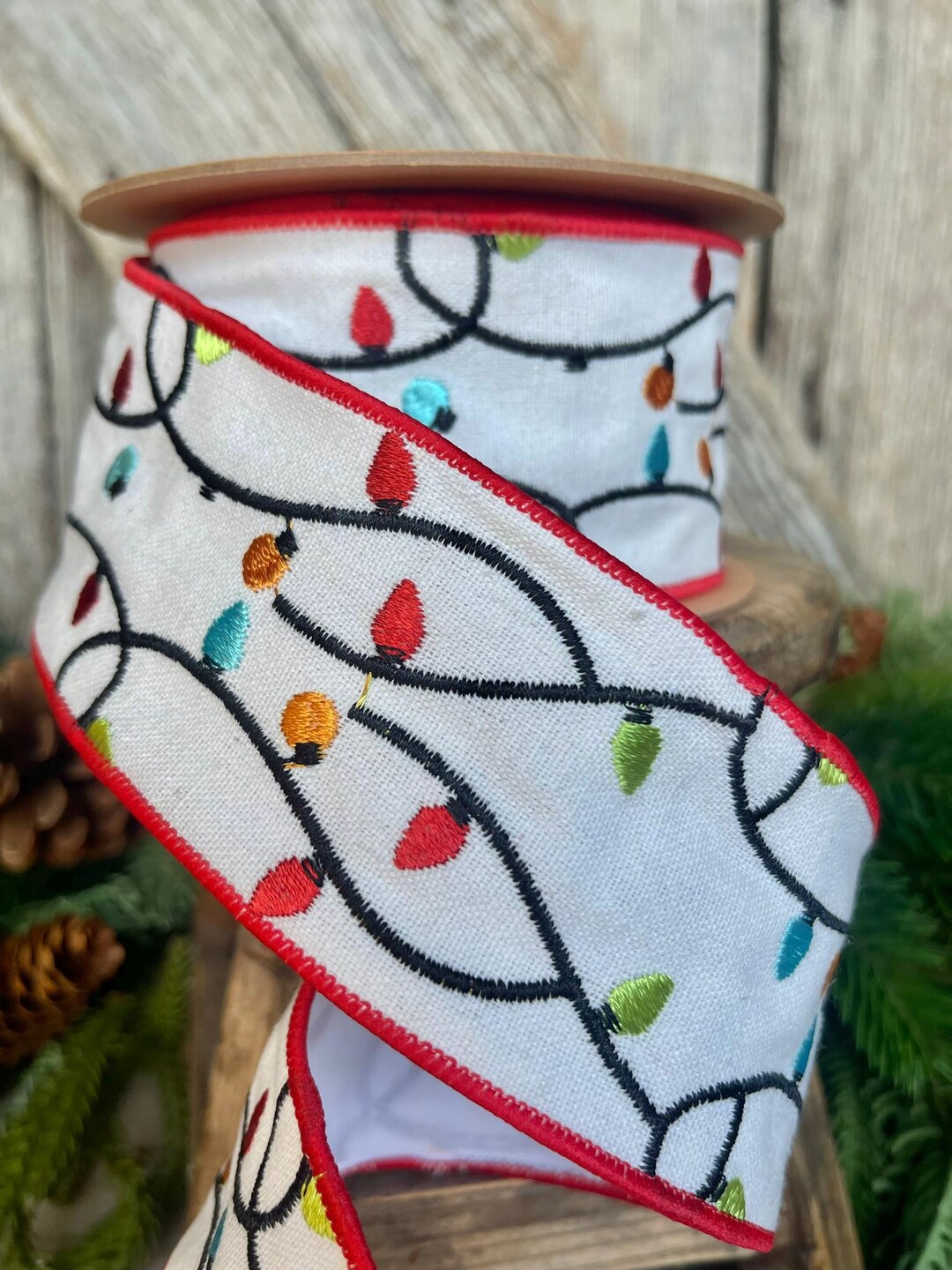 2.5" Christmas Ribbon, Christmas Lights Ribbon, Christmas Wired Ribbon ...