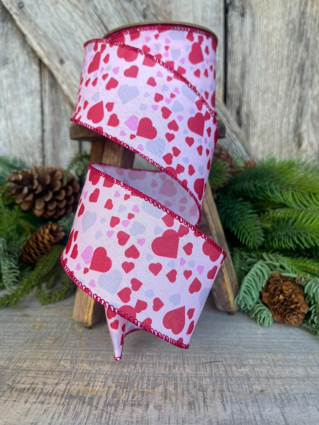 2.5" Heart Valentine Ribbon, Heart Ribbon, Wired Ribbon, Valentine ...