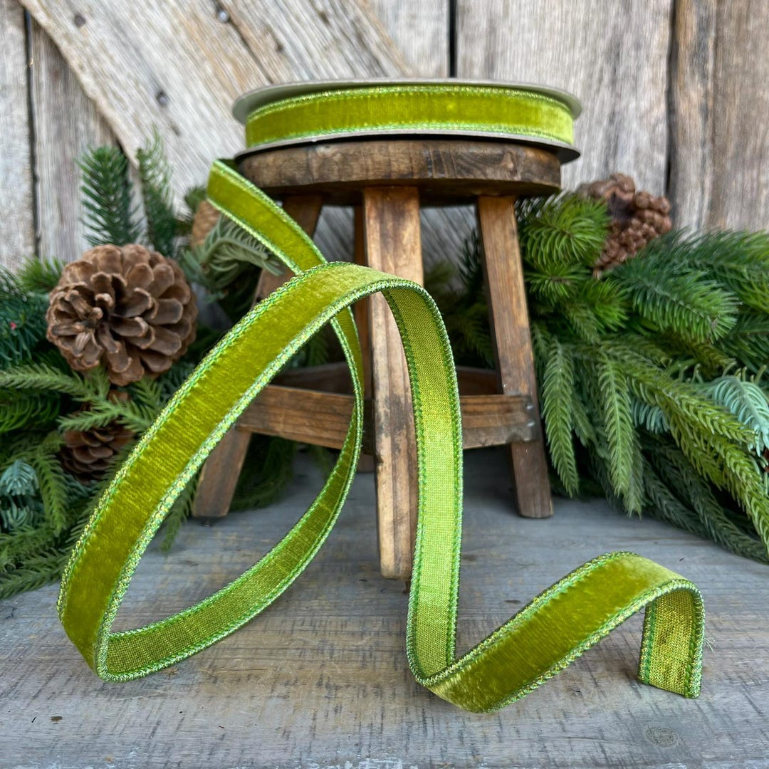 3/4" Lime Green Velvet Ribbon, Farrisilk Ribbon, Christmas Velvet ...