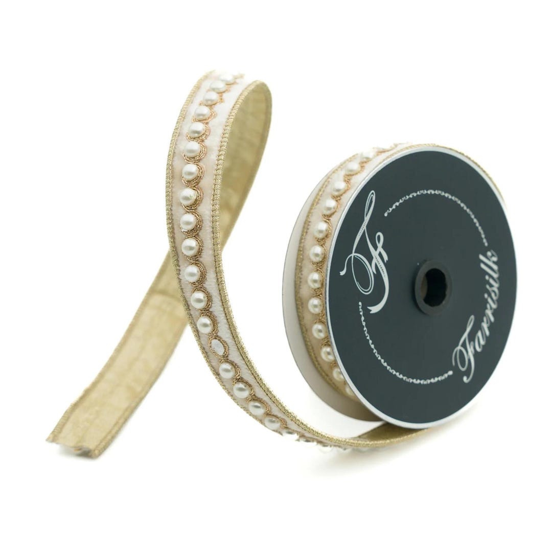 1" Ivory Velvet Pearl Ribbon, Farrisilk Ribbon, Pearl Ribbon, Christmas ...