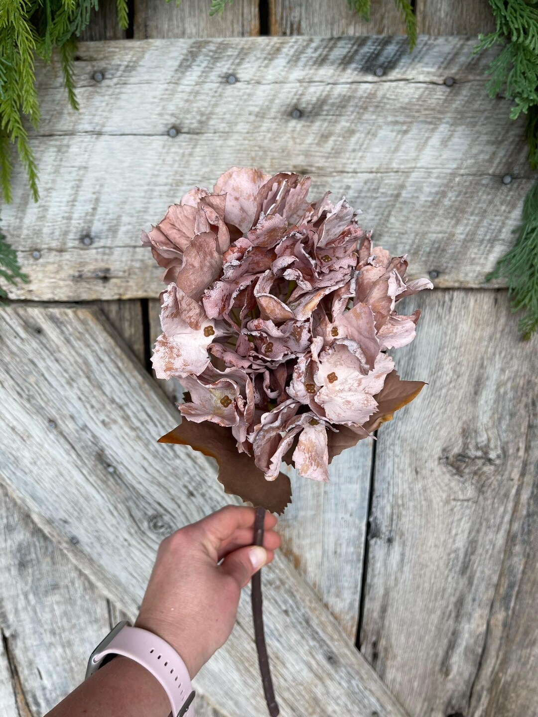 18.5" Light Mauve Beige Artificial Dried Hydrangea Spray, Fall Floral ...