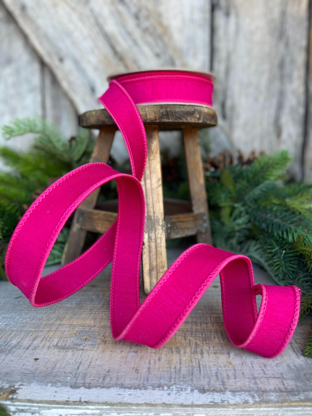 1” Hot Pink Dupion Ribbon, Farrisilk Ribbon, Wired Ribbon, Christmas ...