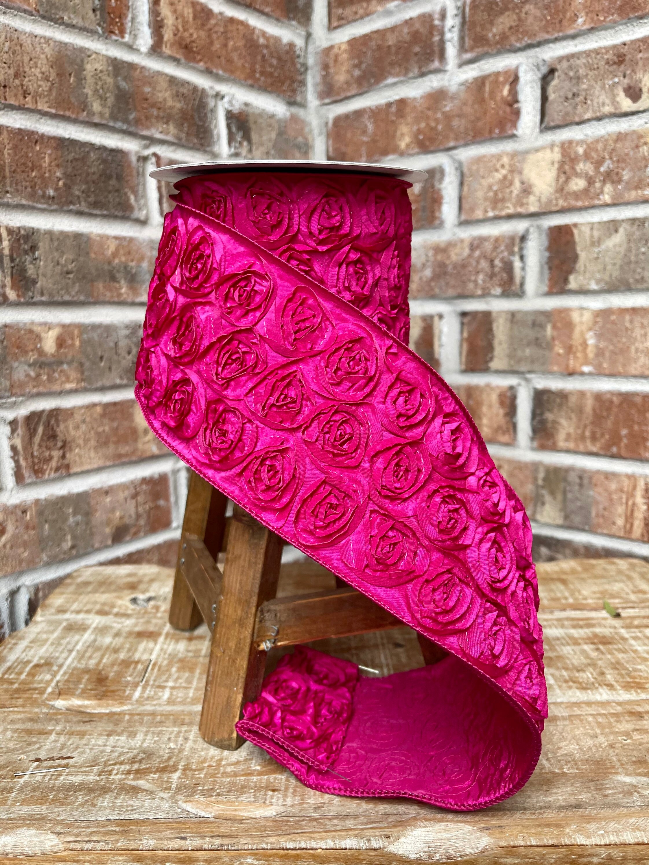 Pink rosette ribbon, 4 inch ribbon, spring ribbon, rosette ribbon, 5 ...