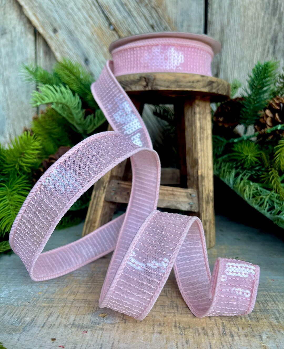 1" Pink Sequin Ribbon, Farrisilk Ribbon, Pink Sequin Ribbon, Christmas ...