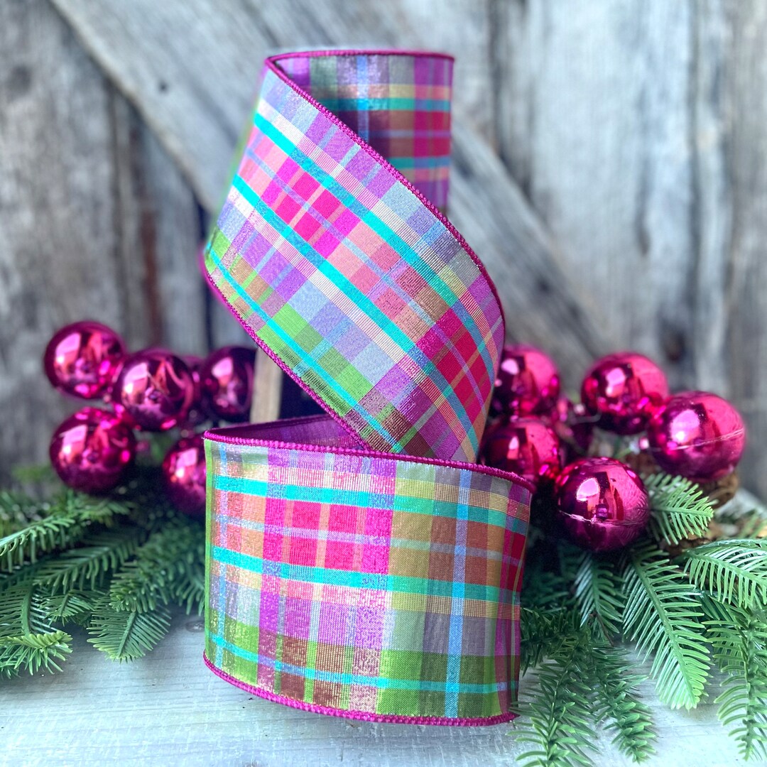 4" Christmas Pastel Candy Plaid Ribbon, Farrisilk Ribbon, Christmas ...