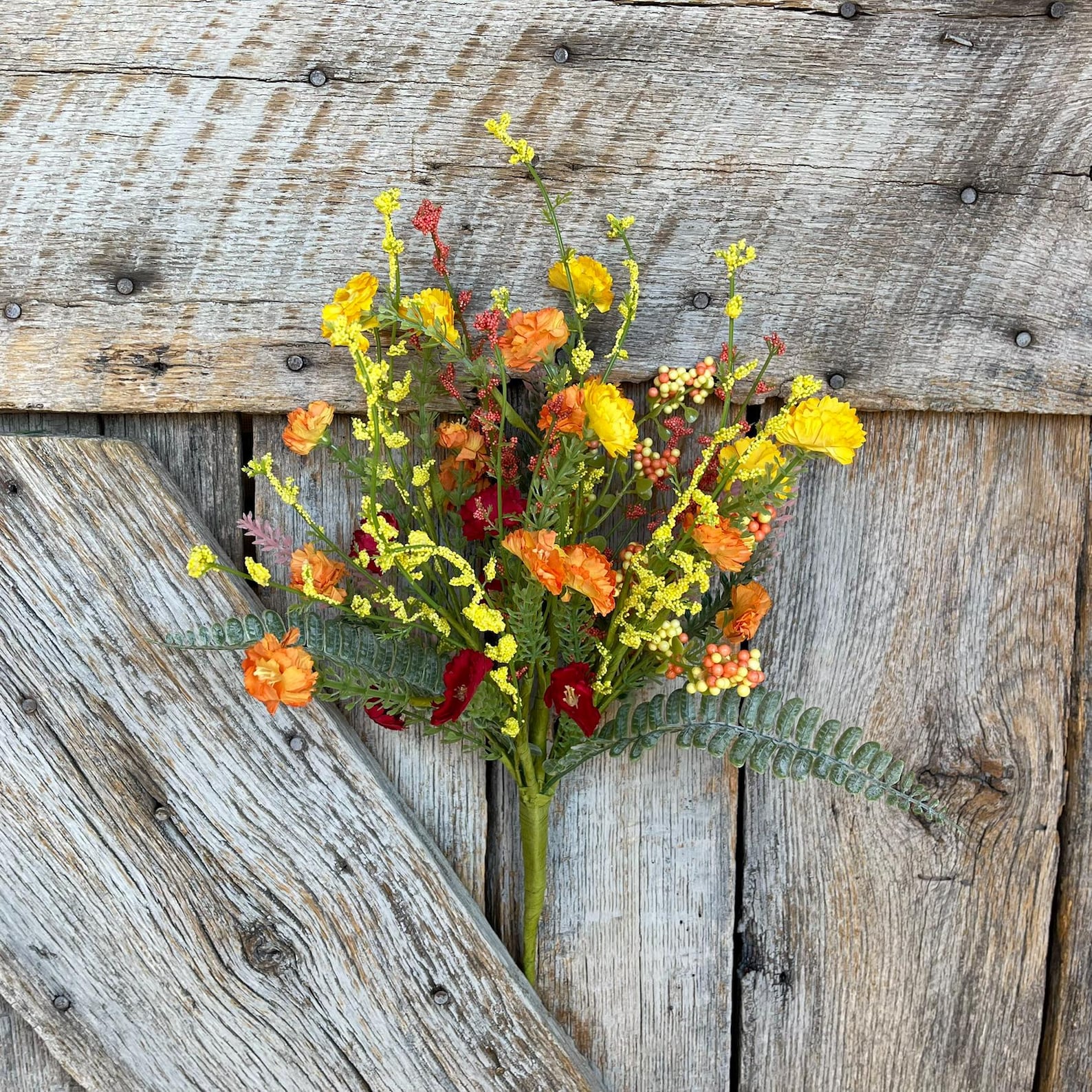 20" Spring Filler Floral Bush, Orange Yellow Red Floral Bush, Hand Tied ...