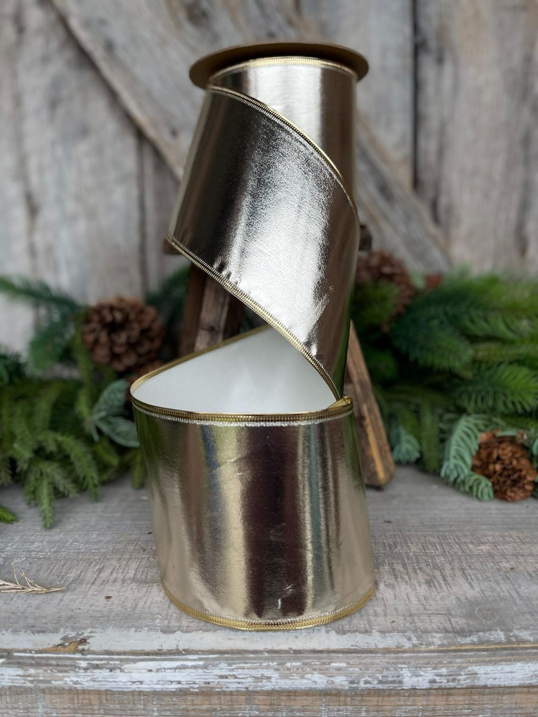 4 Gold Wired Ribbon, Gift Wrap Ribbon, Gold Metallic Ribbon, Gold ...