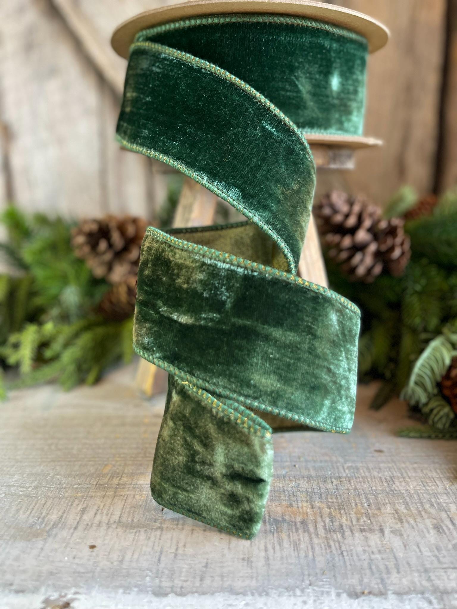 2.5 Forest Green Velvet Ribbon, Wired Ribbon, Christmas Ribbon, Pine ...