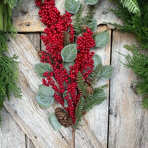 32" Red Berry Eucalyptus Pine Spray, Christmas Berry Spray, Christmas ...