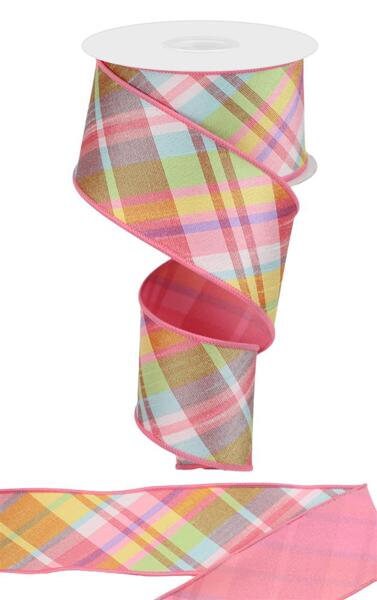 2.5 Pastel Pink Diagonal Plaid, Designer Ribbon, Pink Plaid Ribbon ...