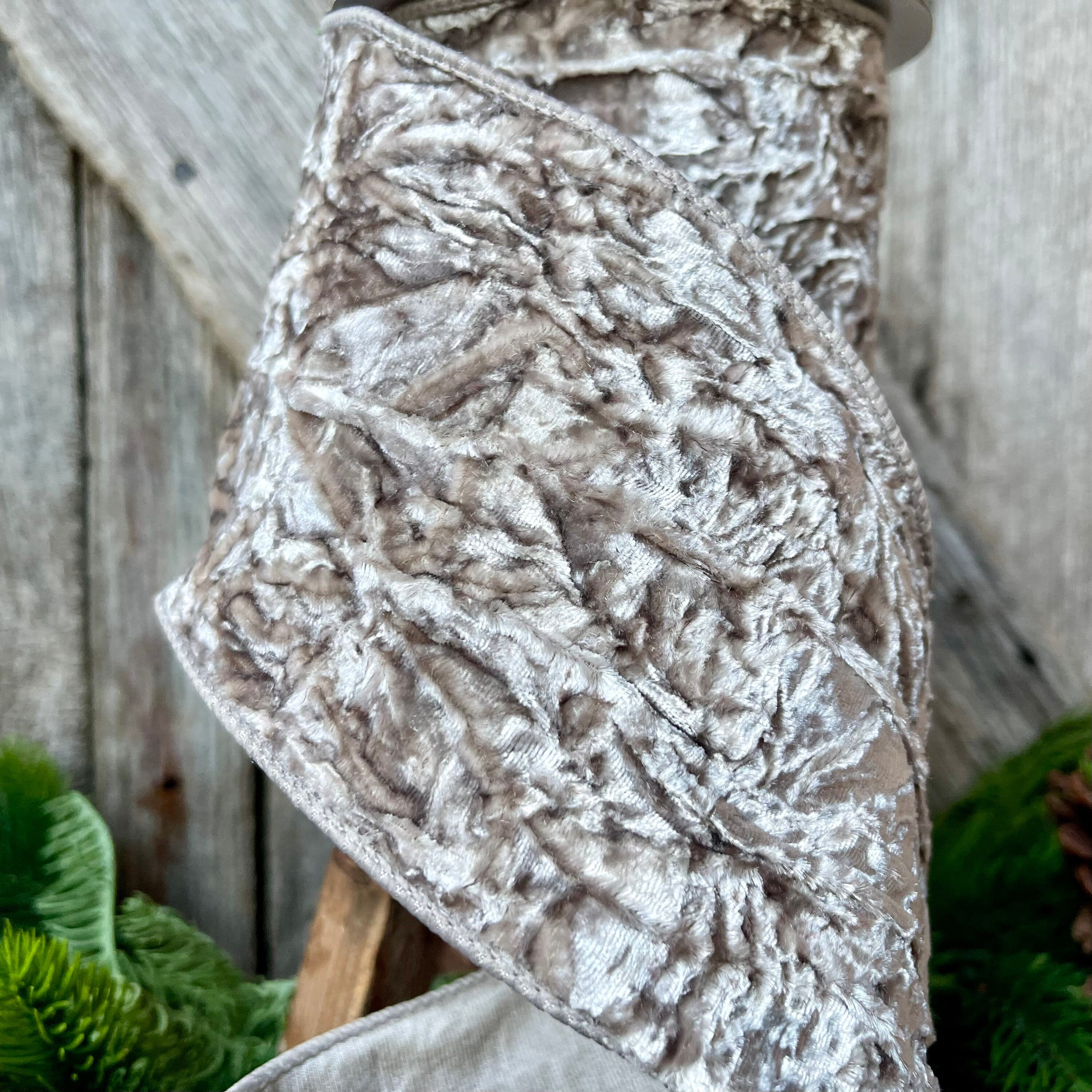 4 Platinum Crushed Velvet, Christmas Tree Ribbon, Platinum Velvet ...