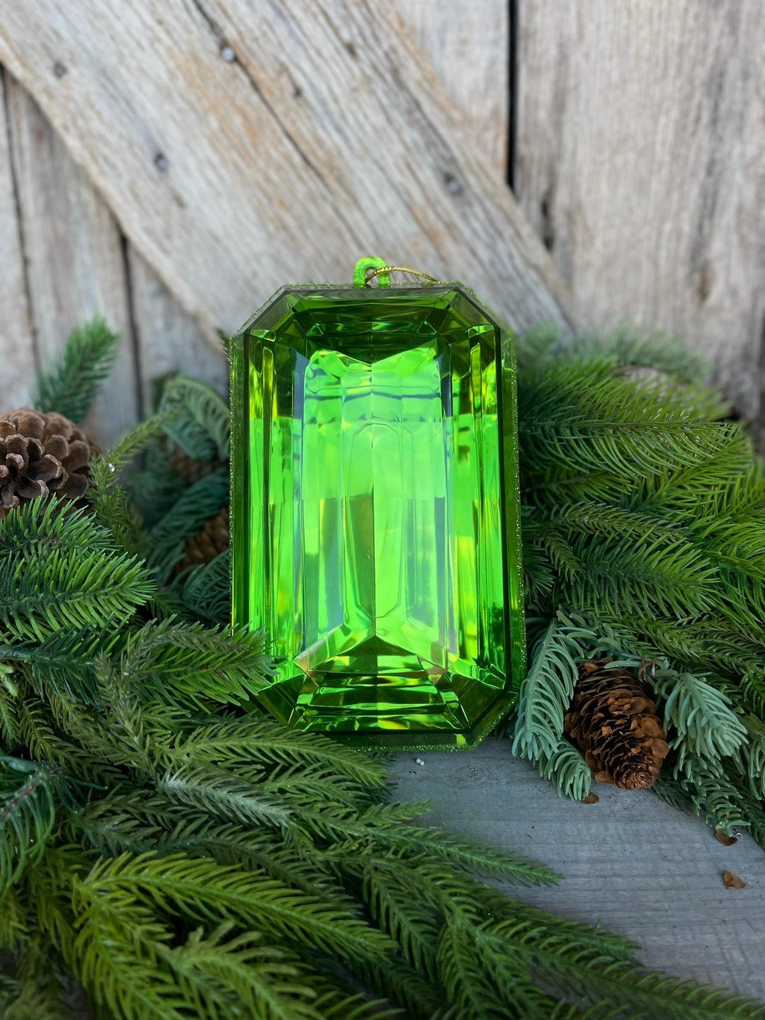 8 Lime Green Rectangle Jewel, Christmas Jewel Ornament, Green Gem ...