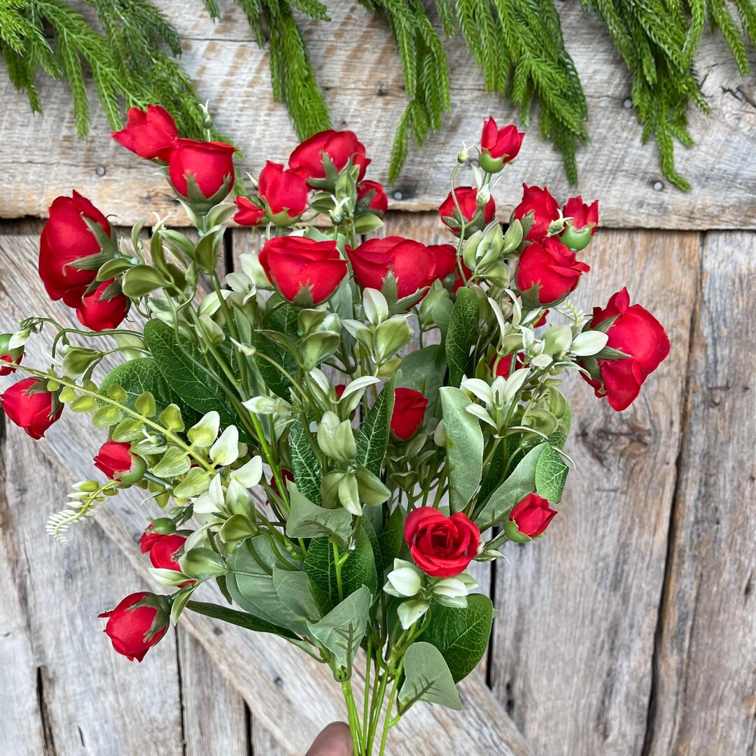 22" Red Rose Bush, Artificial Rose Bush, Red Roses, Red Rose Buds ...