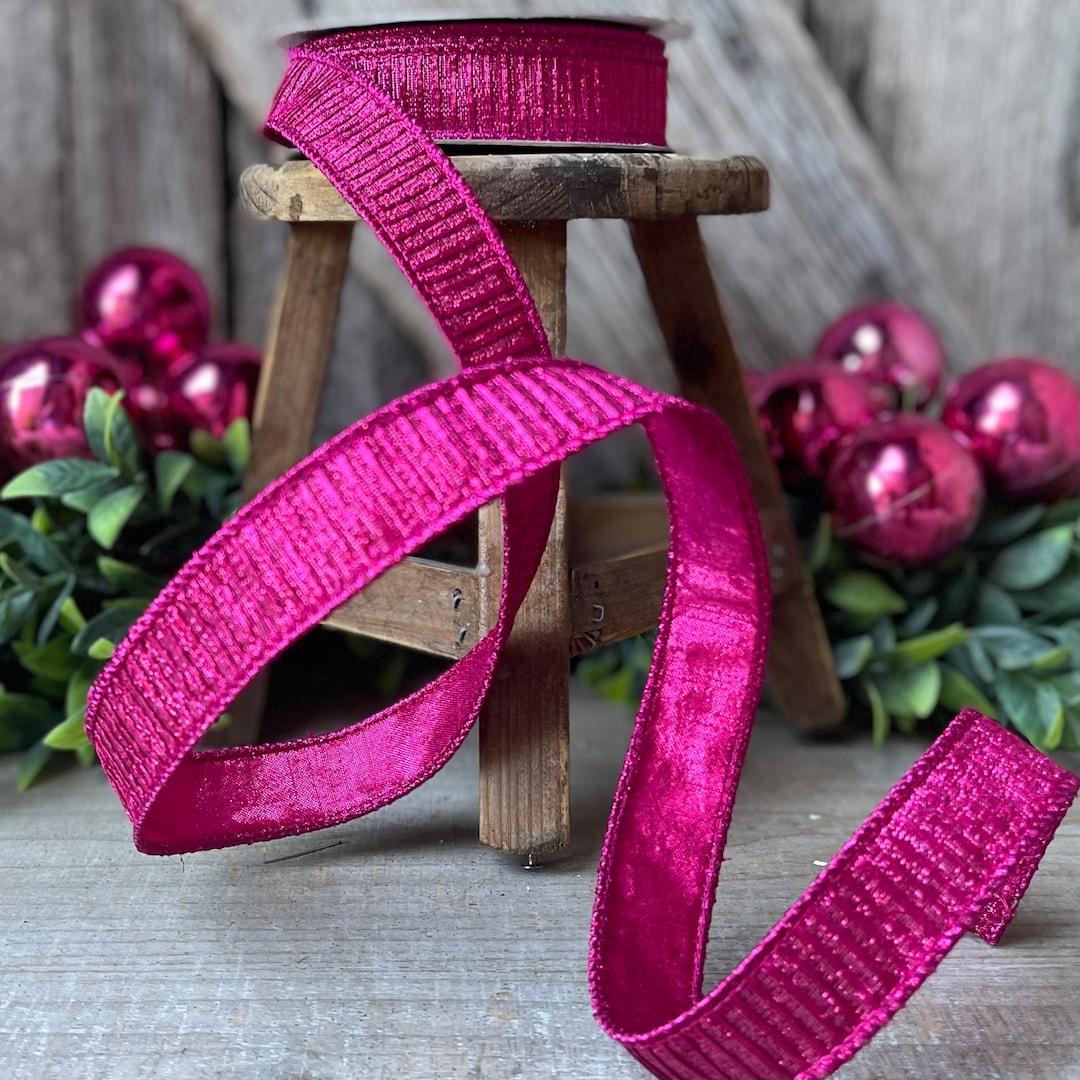 1 Hot Pink Pleated Metallic Ribbon, Fuchsia Ribbbon, Farrisilk Ribbon ...