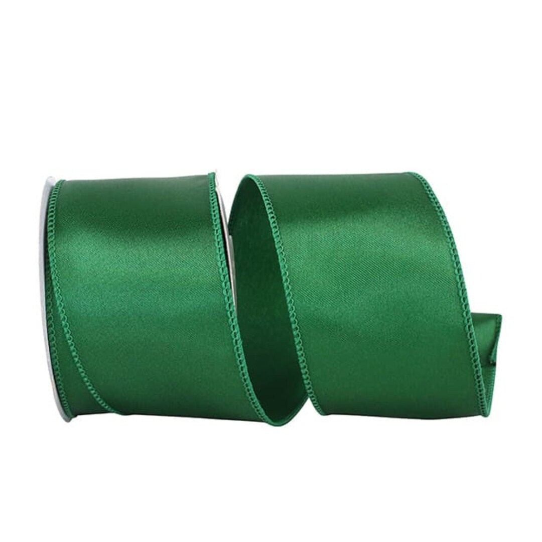 2.5 Emerald Green Satin Wired Ribbon, Christmas Ribbon, Emerald Green ...
