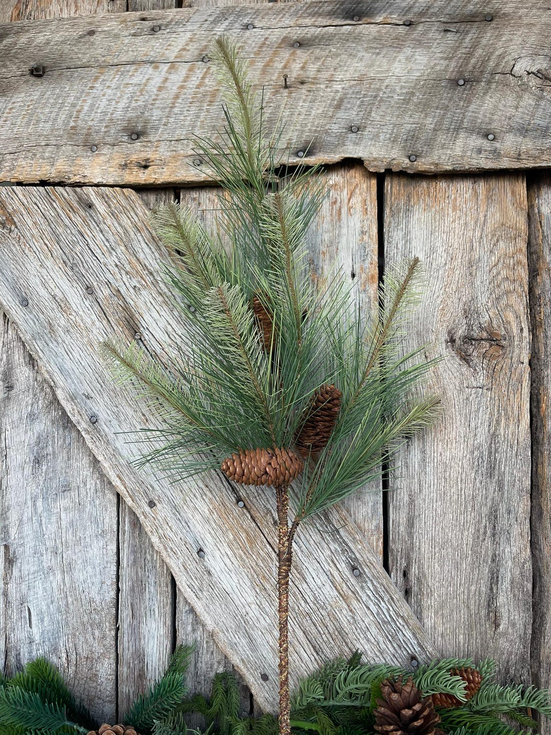 33" Long Needle Pine Spray, Pine Cone Spray, Christmas Greenery ...