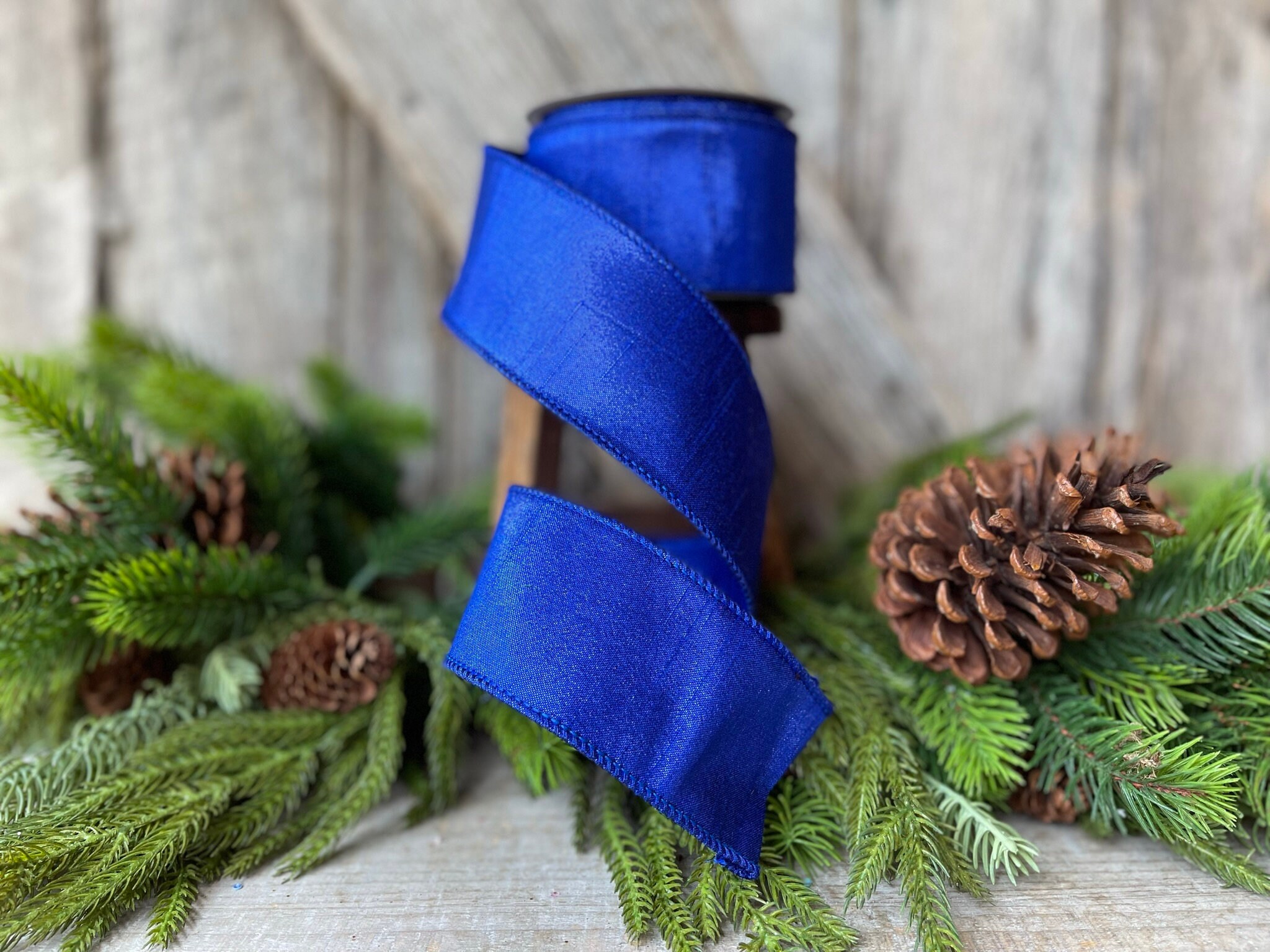 2.5 Royal Blue Luster Ribbon, wired Ribbon, Wreath RIbbon, narrow ...