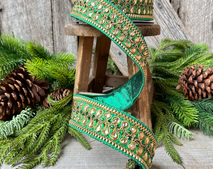 1.5" Emerald Green King Edward Ribbon, Farrisilk Ribbon, Christmas ...