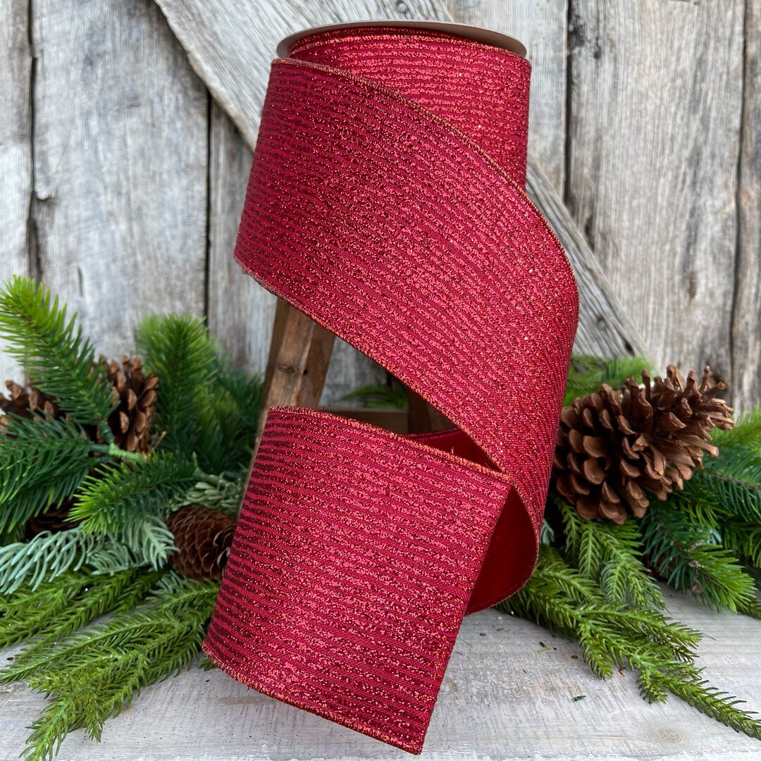4" Red Ribbon, Farrisilk Ribbon, Red Random Stripes Ribbon, Christmas ...