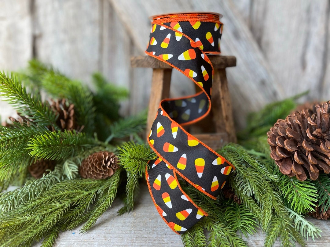 1.5 Candy Corn Ribbon, Wired Ribbon, Orange Black White Ribbon ...