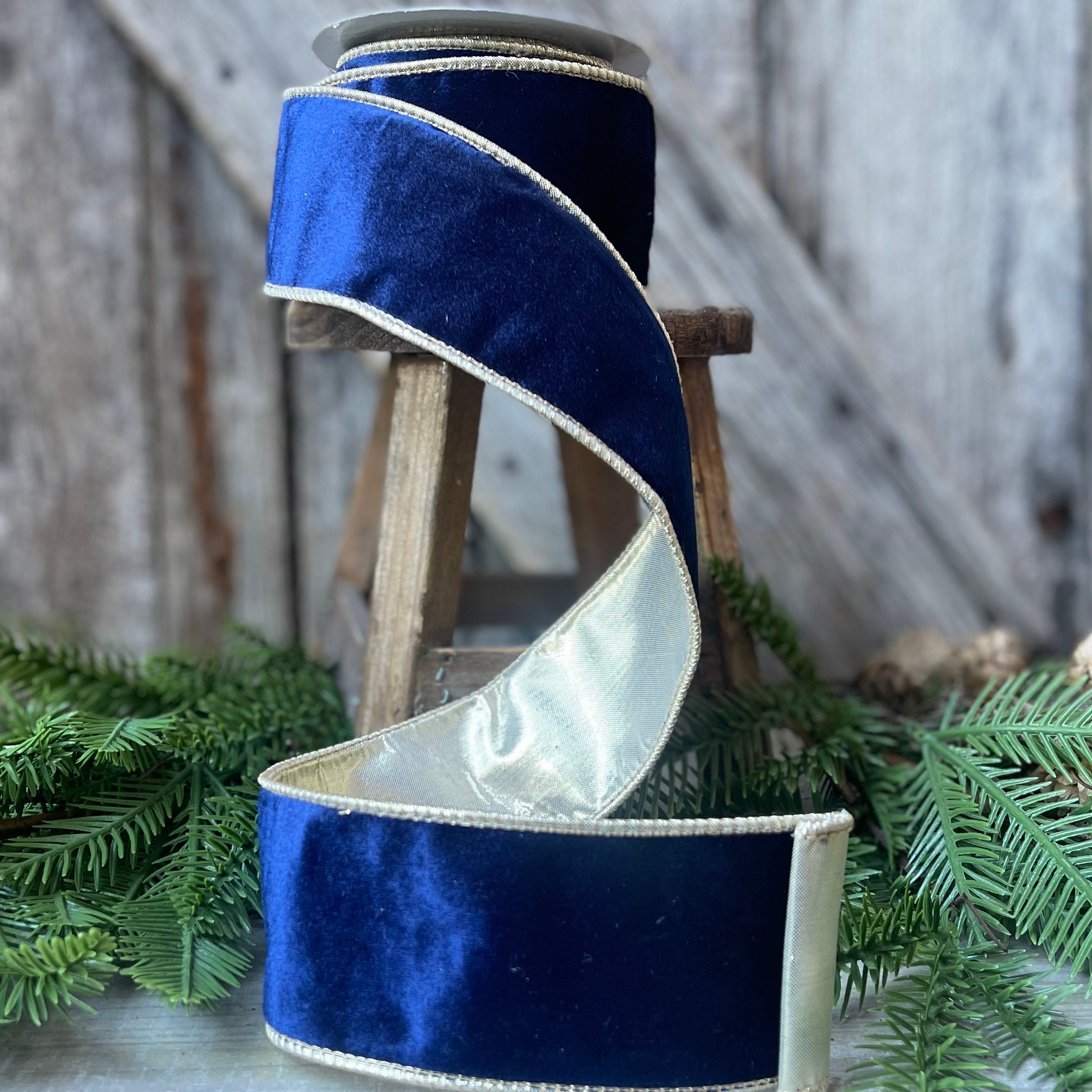 2.5 Navy Blue Velvet Wired Ribbon, 5 Yards Velvet, Navy Blue Christmas ...