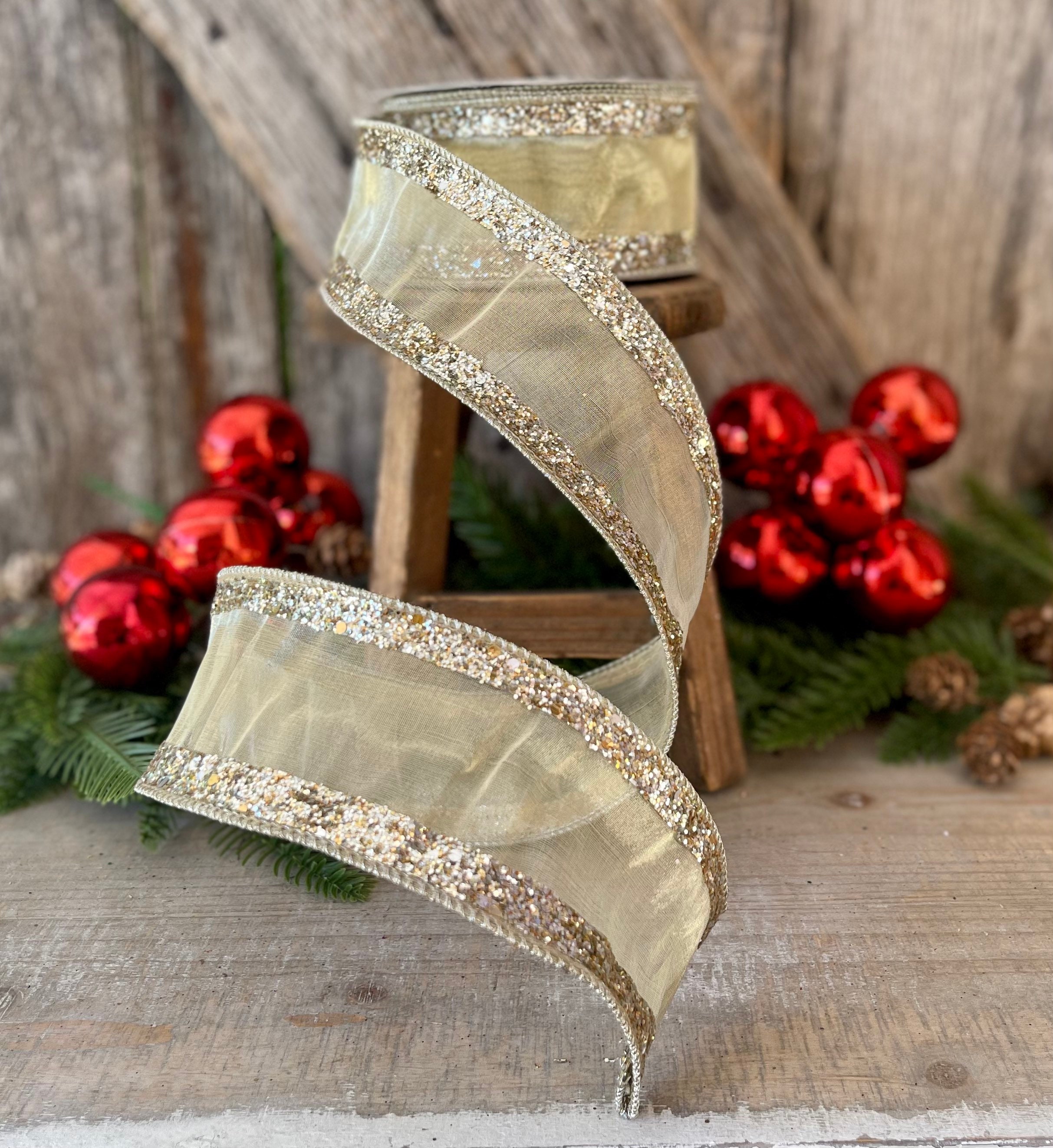 Platinum Gold Chunky Glitter Borders, 2.5 inch gold ribbon, champagne ...