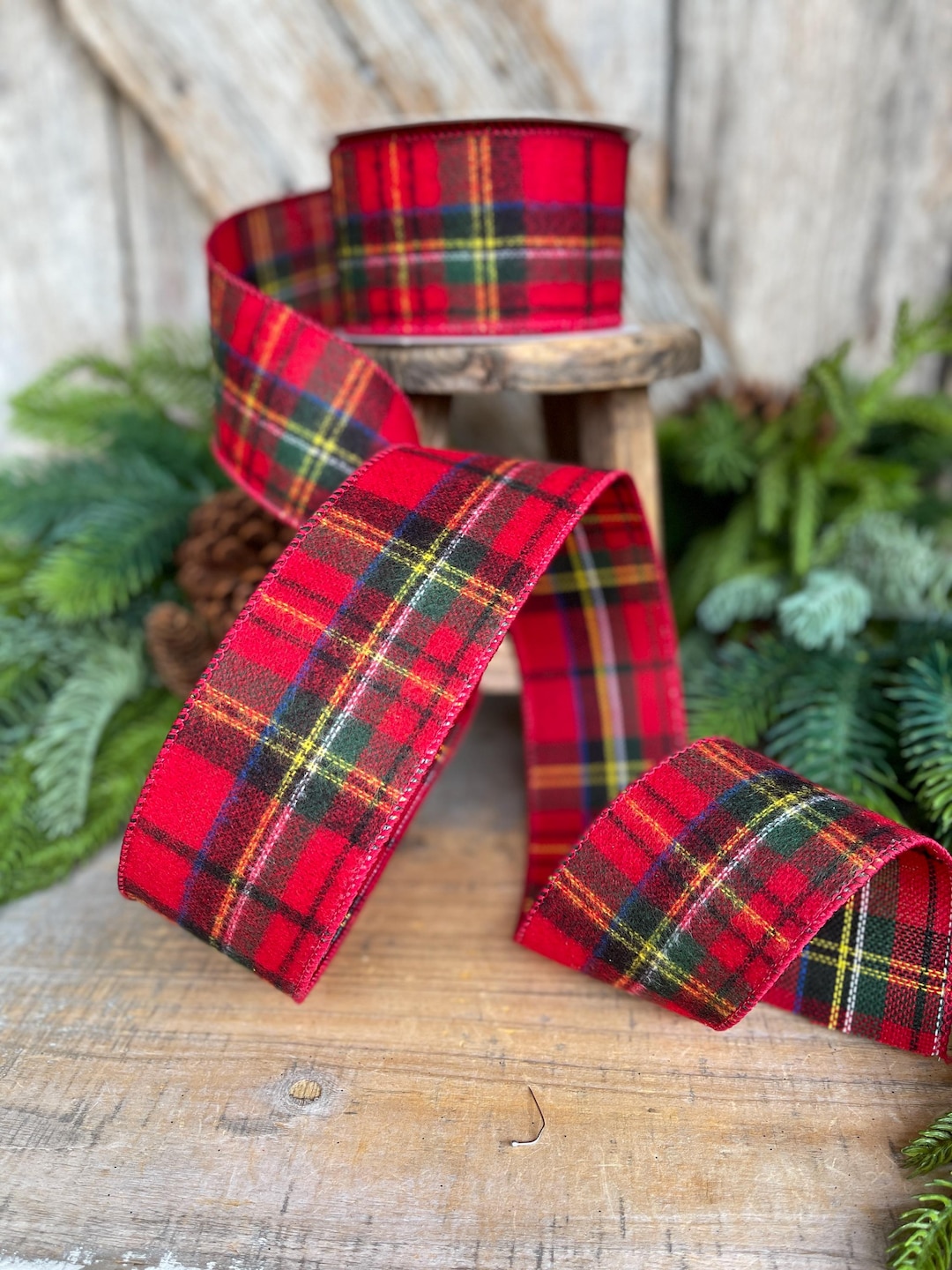 2.5" Traditional Christmas Plaid, Wired Ribbon, Flannel Plaid Ribbon - Etsy