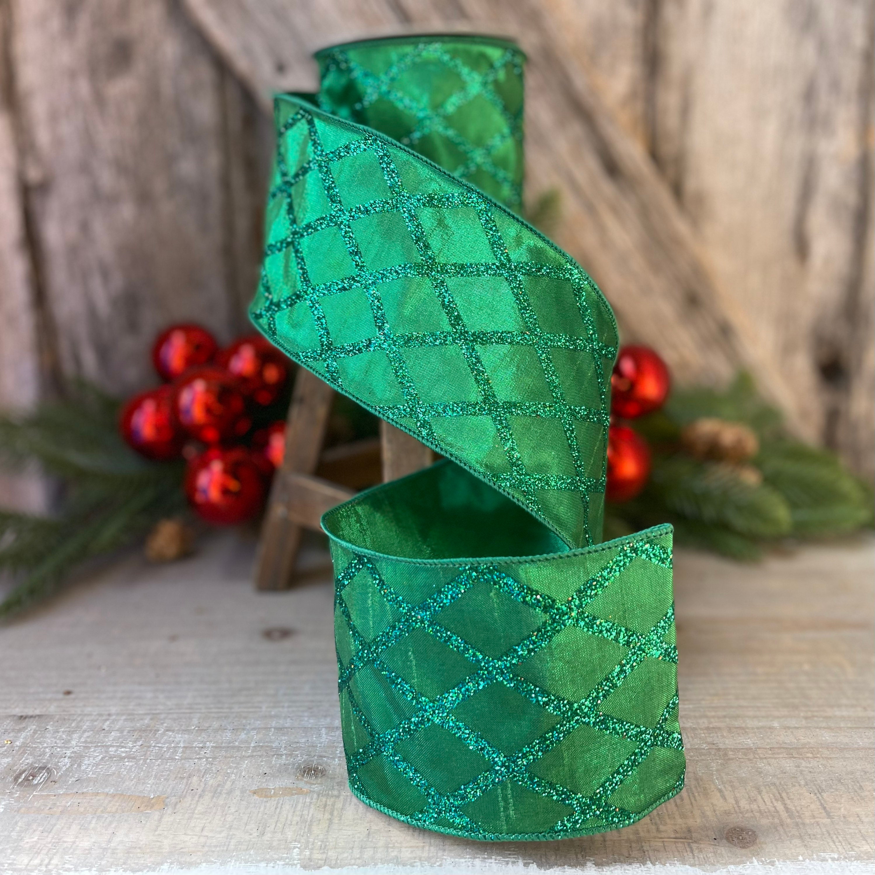 4 Emerald Green Metallic Lattice Wired RIbbon, Farrisilk Ribbon ...
