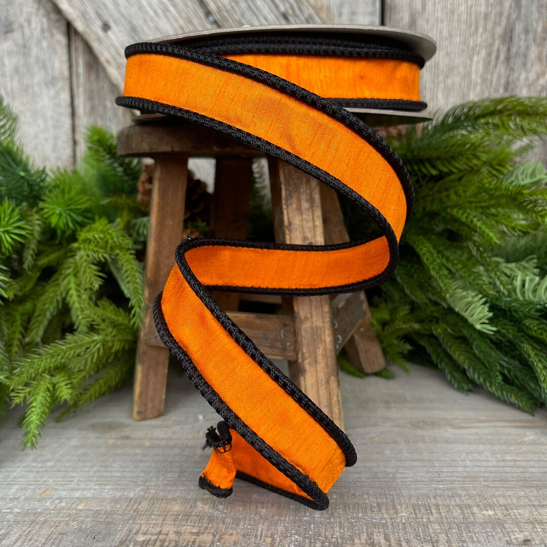 1" Black Orange Corded Ribbon, Farrisilk Ribbon, Wired Ribbon, Designer ...