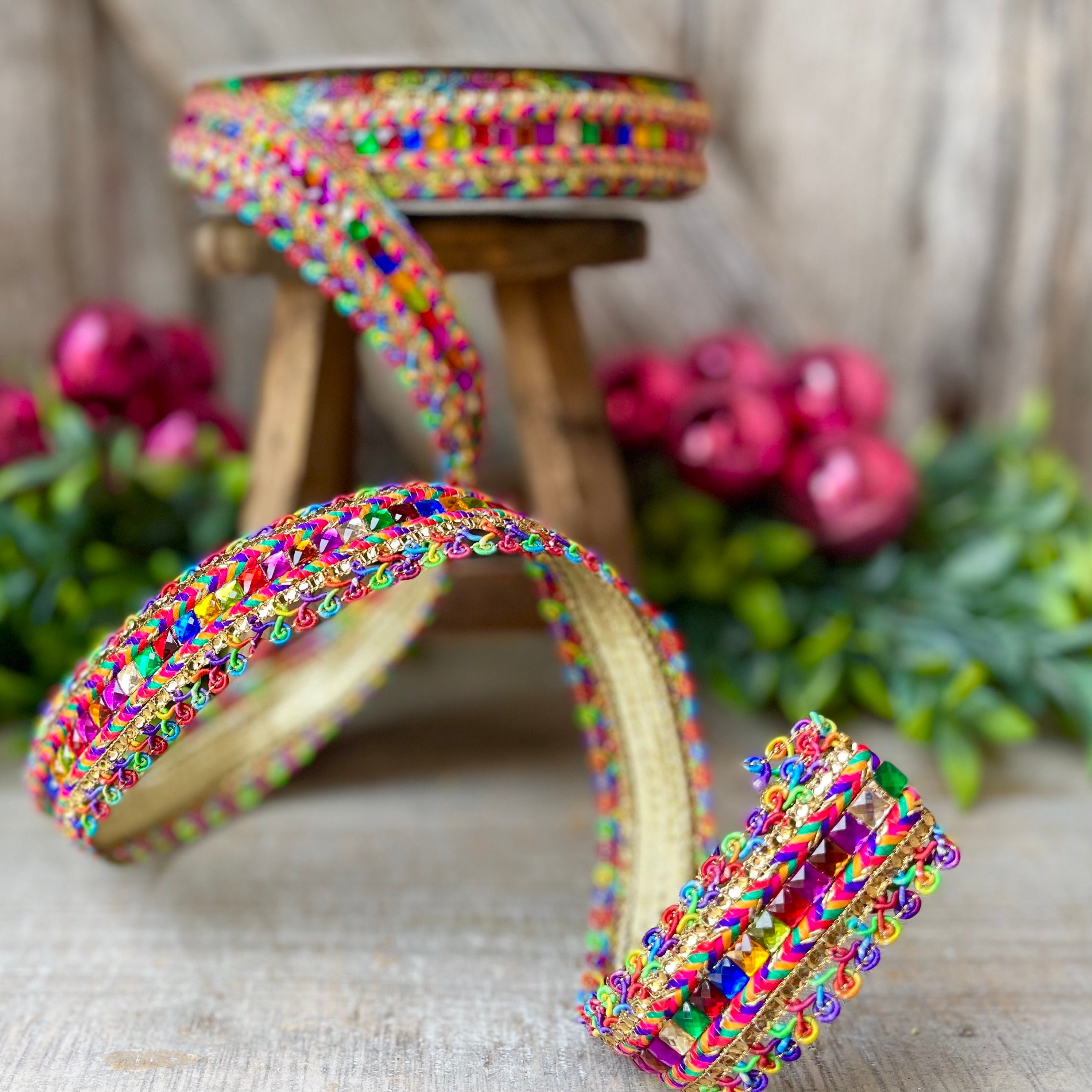 Multi color Jeweled ribbon, farrisilk ribbon, jeweled ribbon, 1.5 inch ...