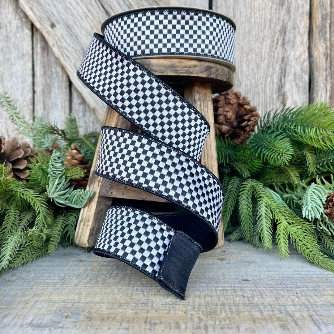 1.5" Black White Checks Ribbon, Farrisilk Ribbon, Mini Check Ribbon ...