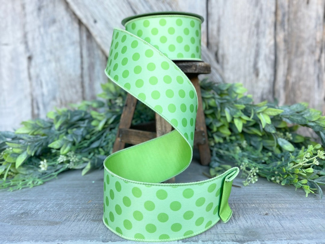 2.5" Lime Green Monochrome Dots Ribbon, Farrisilk Ribbon, Designer ...