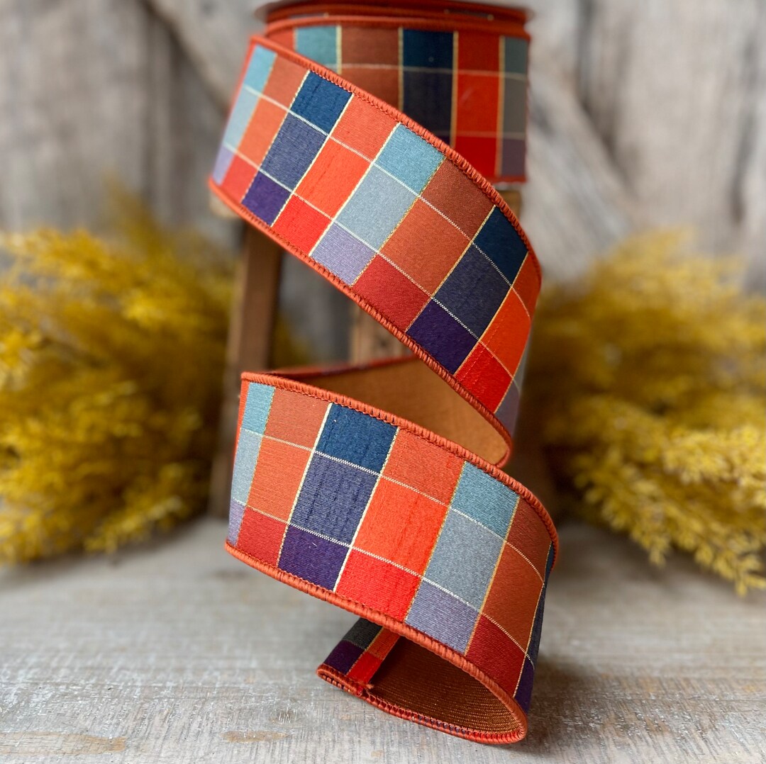 2.5" Orange Sedona Checks, Farrisilk Ribbon, Fall Ribbon, Orange Check ...