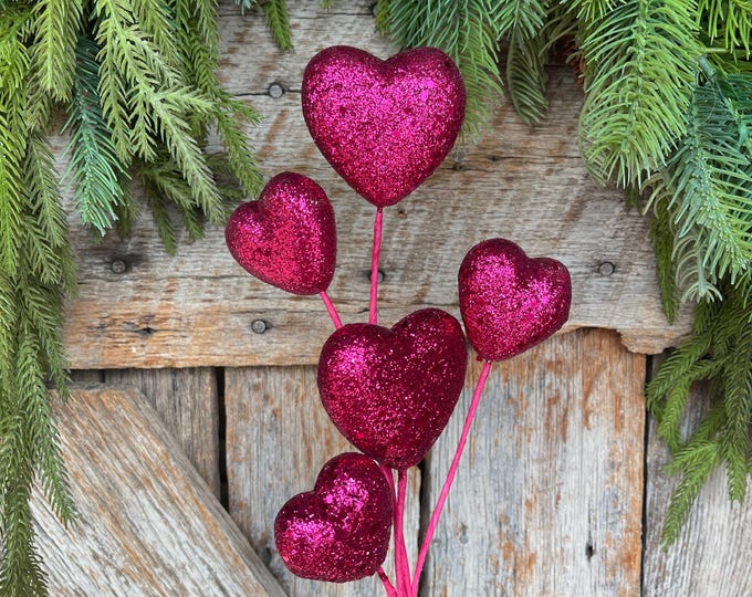 19" Hot Pink Heart Spray, Valentine's Heart Stem, Valentine Spray ...