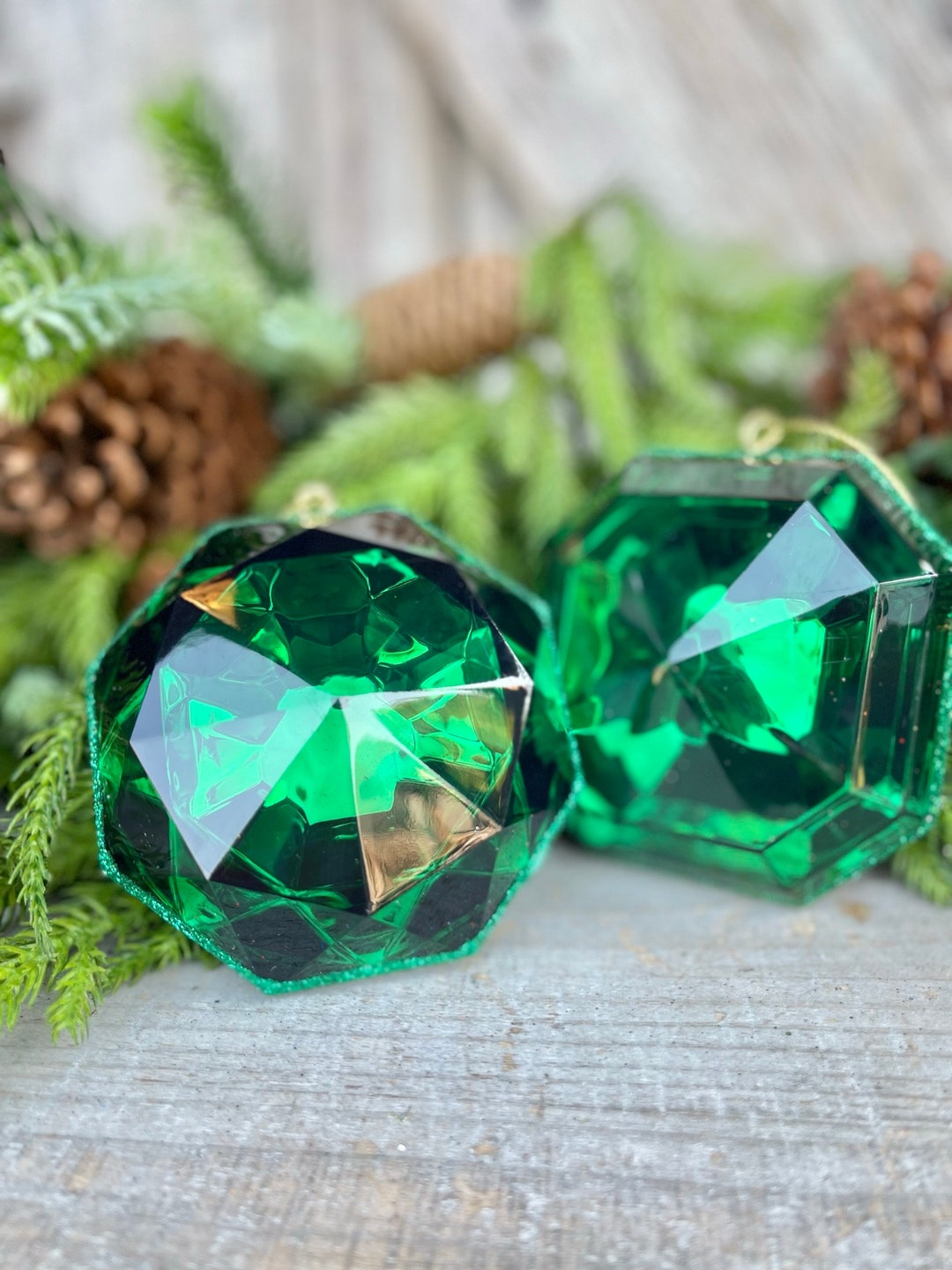 Set of 2 5 Emerald Green Jewel Ornament, Jewel Oramnet, Christmas ...